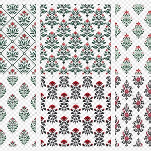 Red Rose Damask Pattern Overlays, Seamless Patterns in PNG Format With ...