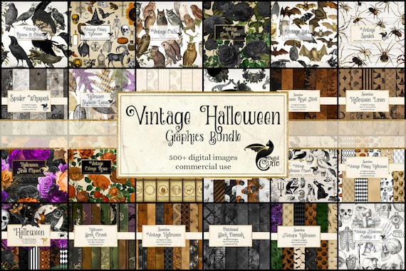 Vintage Halloween Graphics Bundle Discount Clipart and - Etsy