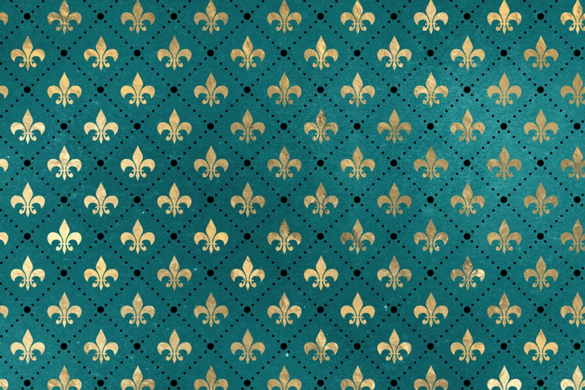 Teal and Gold Heraldic Digital Paper, Medieval Seamless Patterns ...