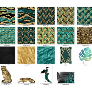 Teal and Gold Tiger Digital Paper, Seamless Tiger Stripe Patterns ...