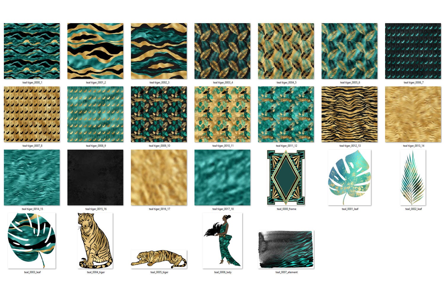 Teal and Gold Tiger Digital Paper Seamless Tiger Stripe | Etsy