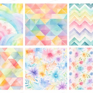 Watercolor Rainbow Pastel Patterns, Set 2 - Seamless Digital Paper ...