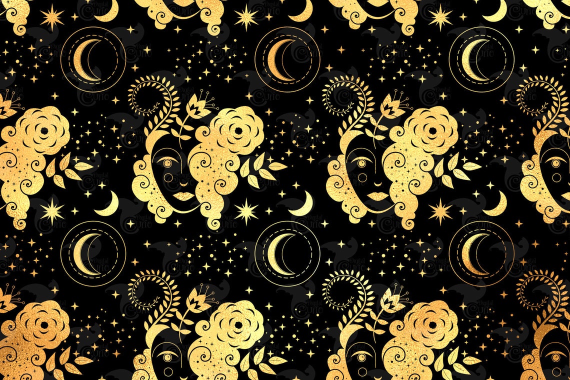 Celestial Gold Mystic Digital Paper Seamless Patterns With | Etsy