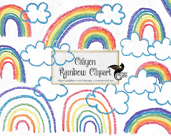 Crayon Rainbow Clipart Hand Drawn PNG Doodles in Rainbow - Etsy