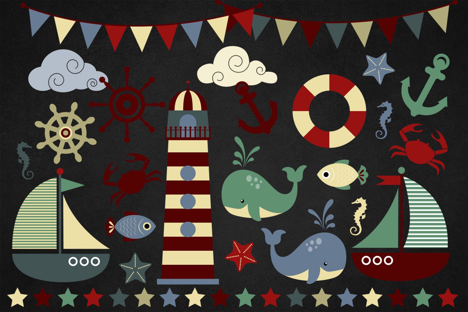 Nautical Clipart Nautical Vector Clip Art Graphics With Ocean - Etsy