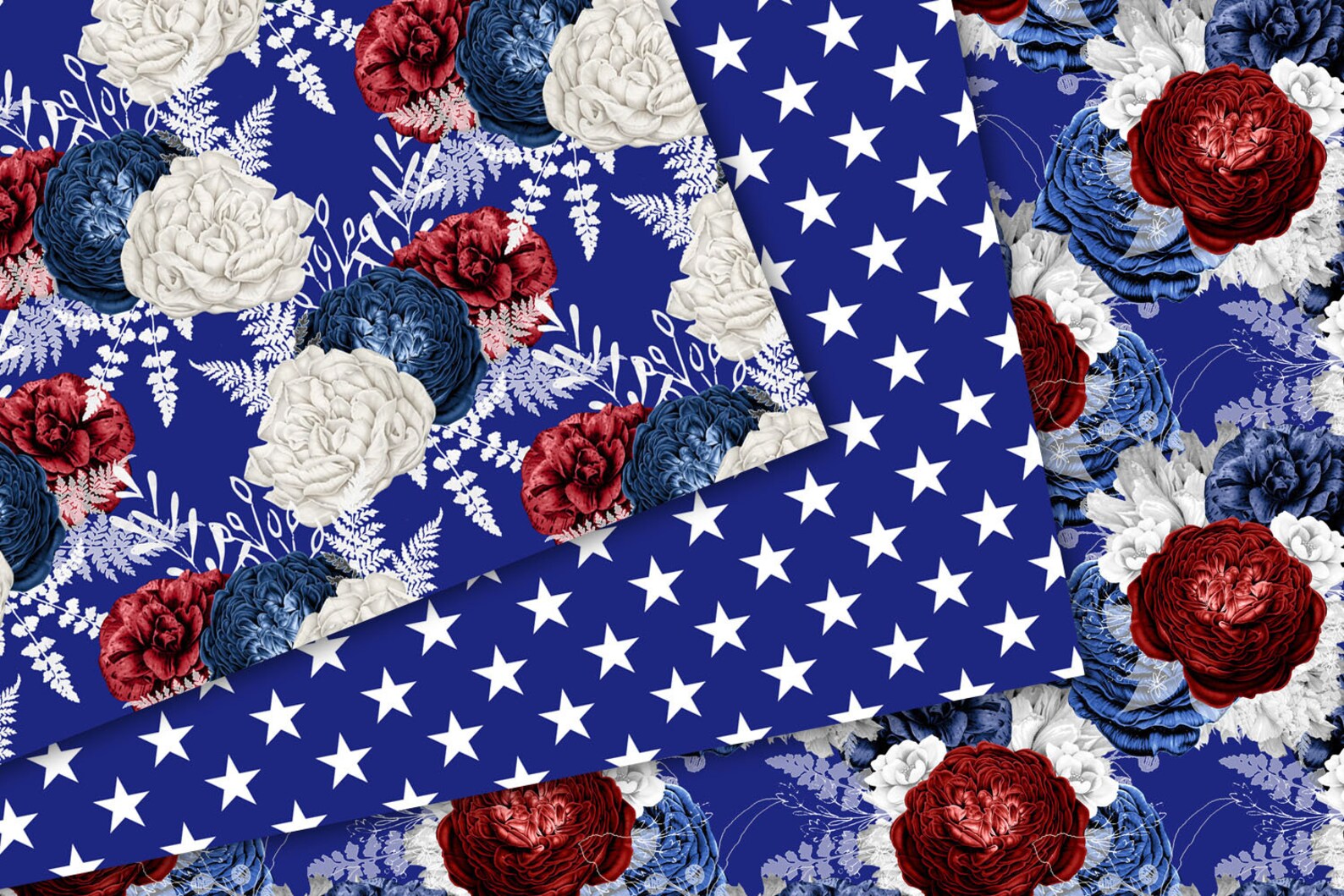 Red White and Blue Floral Digital Paper Seamless Patriotic - Etsy