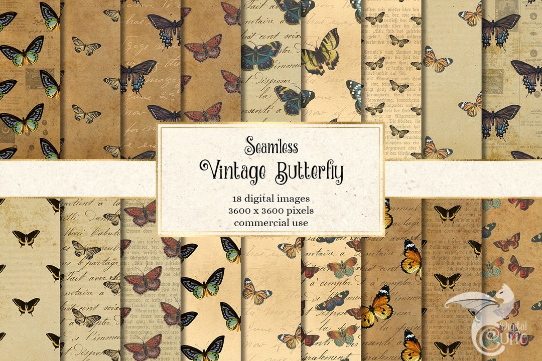 Vintage Butterfly Digital Paper, Vintage Printable Butterflies ...