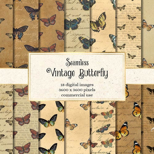 Vintage Butterfly Digital Paper Vintage Printable Butterflies | Etsy