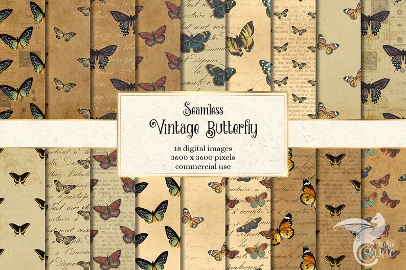 Vintage Butterfly Digital Paper, Seamless Scrapbook Patterns (digital ...