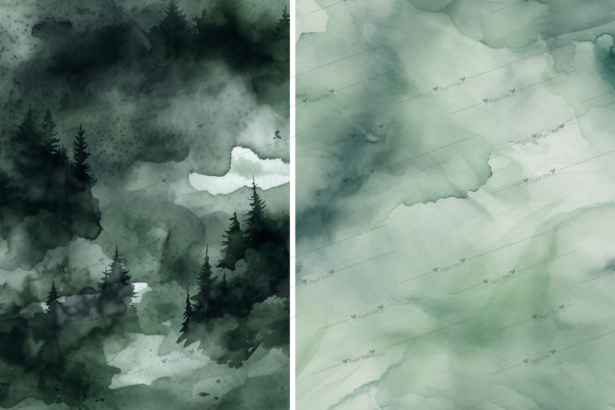 Watercolor Wintergreen Digital Paper, Seamless Forest Textures (digital ...