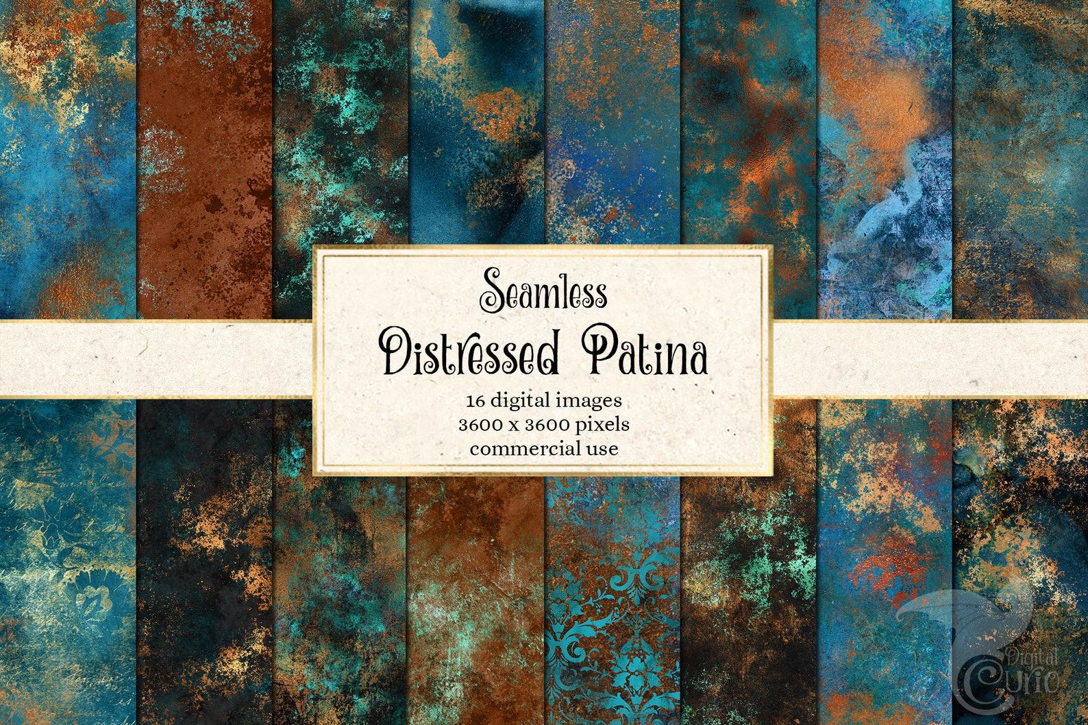 Distressed Patina Digital Paper, Seamless Copper Textures (digital ...