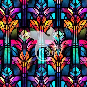 Deco Neon Stained Glass Digital Paper, Seamless Textures (digital ...