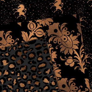 Black and Copper Digital Paper, Black and Bronze Seamless Patterns ...