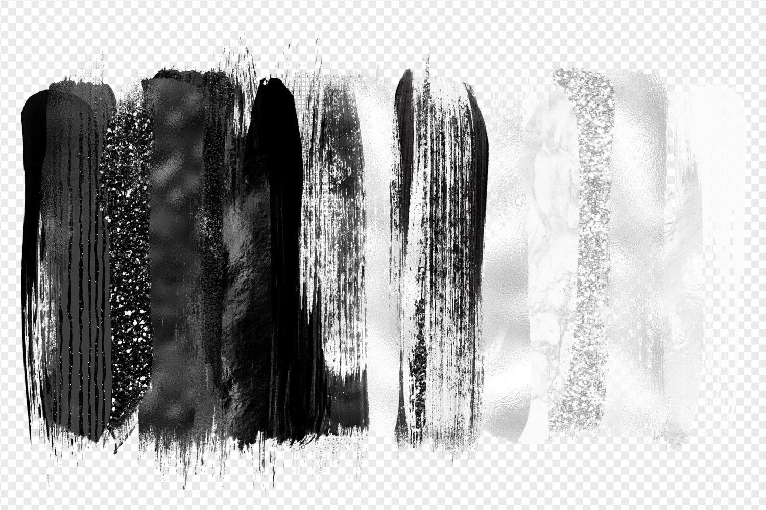 Black and White Brush Strokes Clipart, With Black Glitter and Black ...