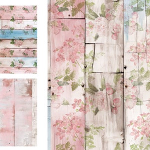 Shabby Wood Textures Digital Paper, Floral Rustic Planks (seamless ...
