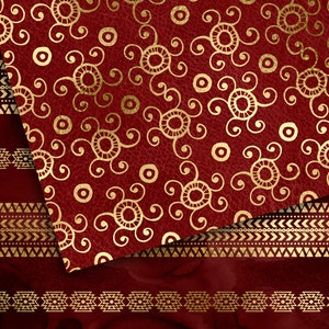 Bohemian Scarlet and Gold Digital Paper, Seamless Textures, Gold Boho ...