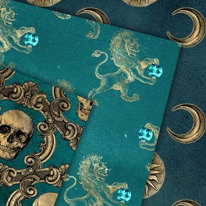 Heraldic Teal and Gold Digital Paper, Seamless Patterns, Medieval ...