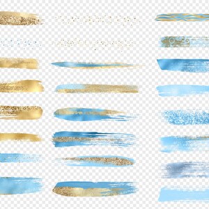 Blue and Gold Brush Strokes Clipart, With Blue Glitter and Gold Foil in ...