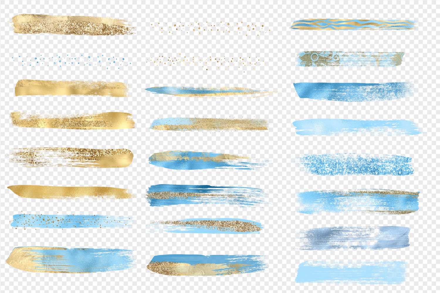 Blue and Gold Brush Strokes Clipart With Blue Glitter and | Etsy