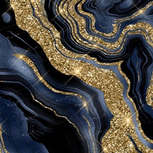 Navy Gold Glitter Agate Digital Paper, Geode Foil and Gold Glitter ...