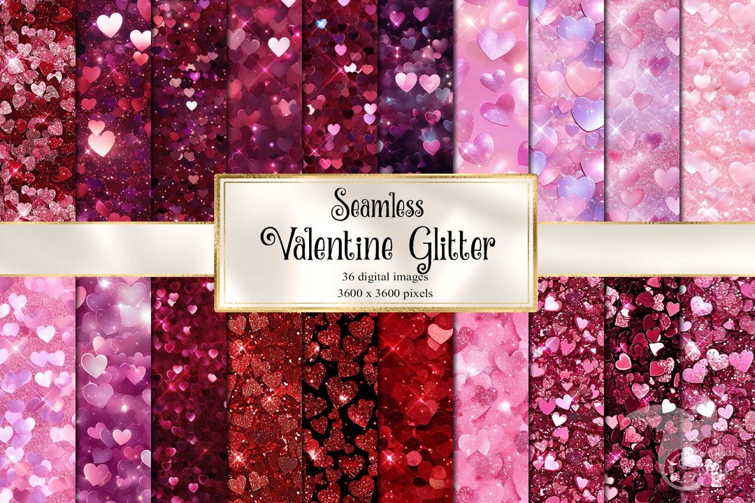 Valentine Glitter Digital Paper, Seamless Heart Glitter Sparkle ...