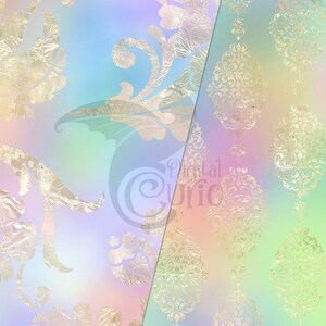 Golden Spring Digital Paper, Seamless Pastel Rainbow and Gold Floral ...