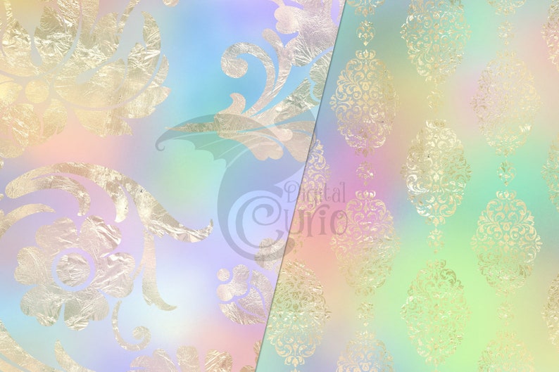 Golden Spring Digital Paper Seamless Pastel Rainbow and Gold | Etsy