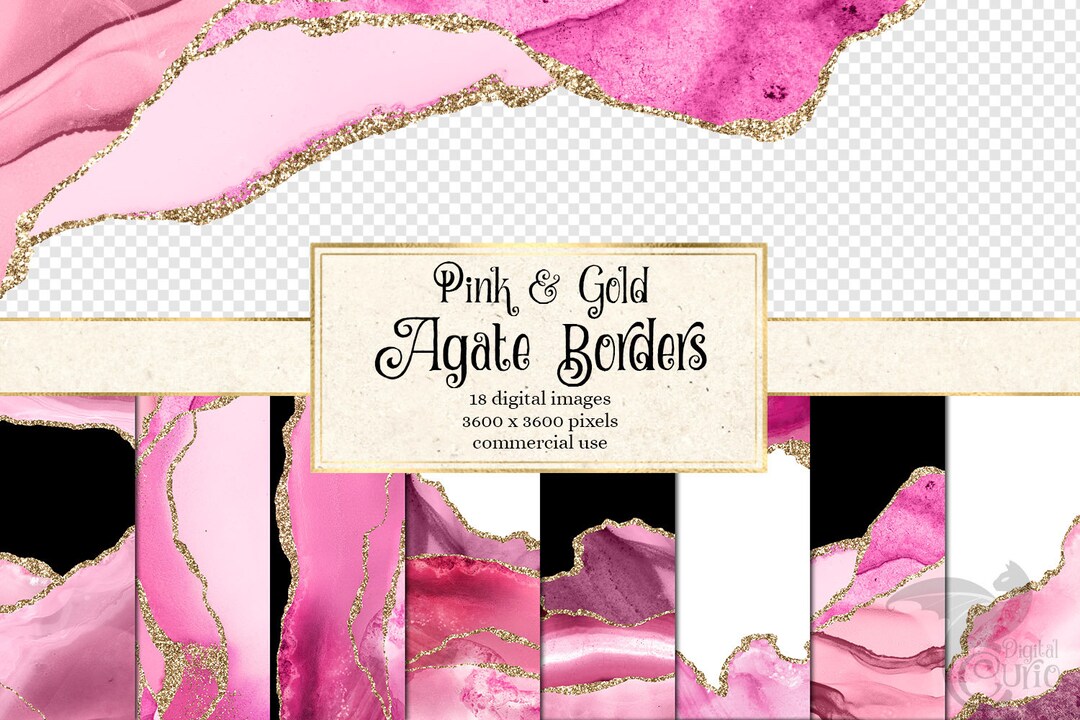 Pink Gold Agate Borders, Watercolor PNG Overlays (digital Download) - Etsy