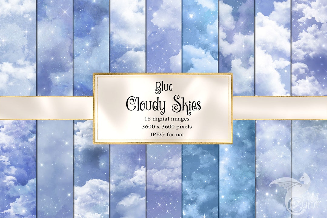 Blue Cloudy Skies Digital Paper - Stars and Clouds Galaxy Background ...