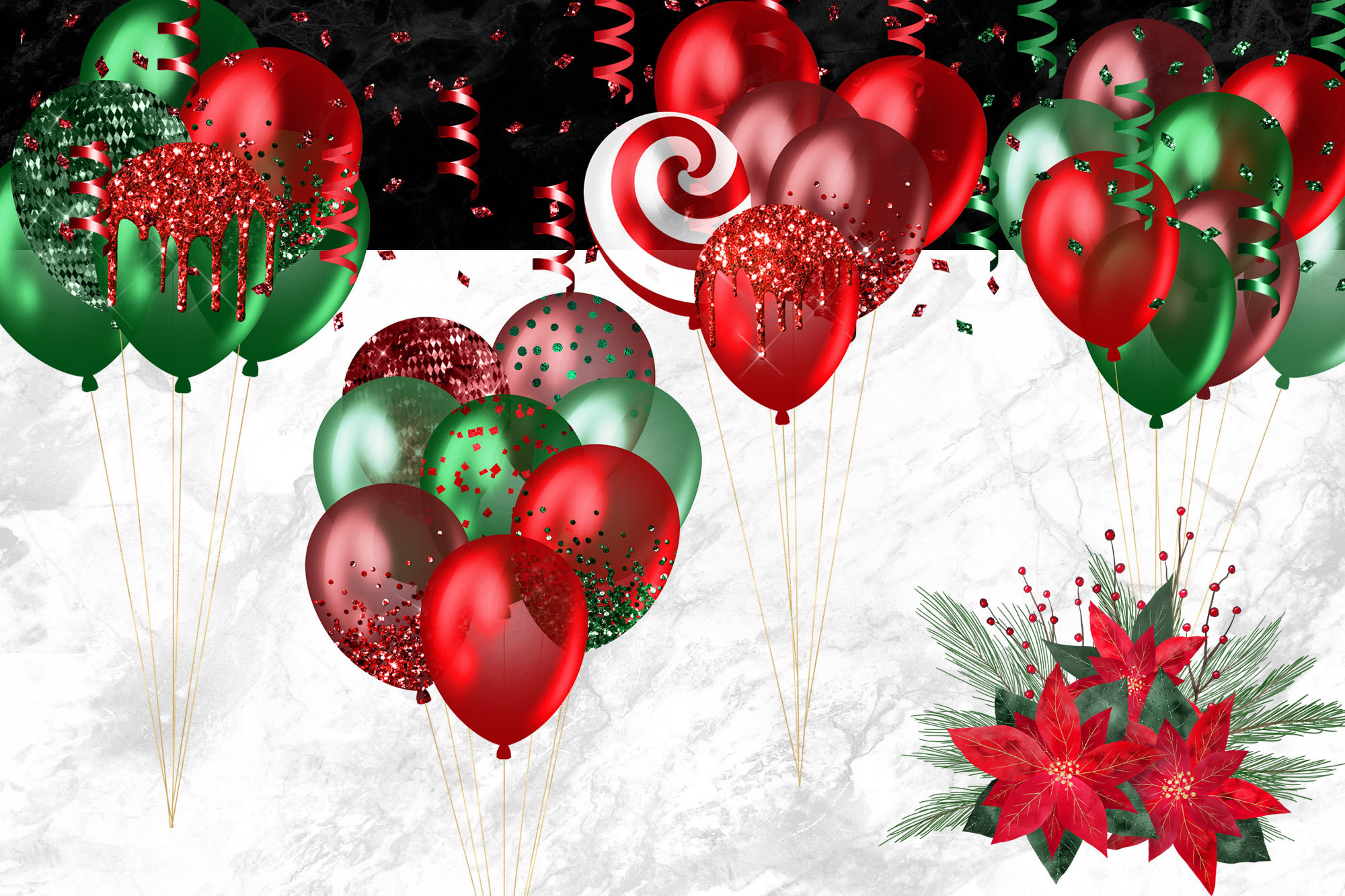 Christmas Balloons Clipart Holiday Party Clip Art Balloons - Etsy