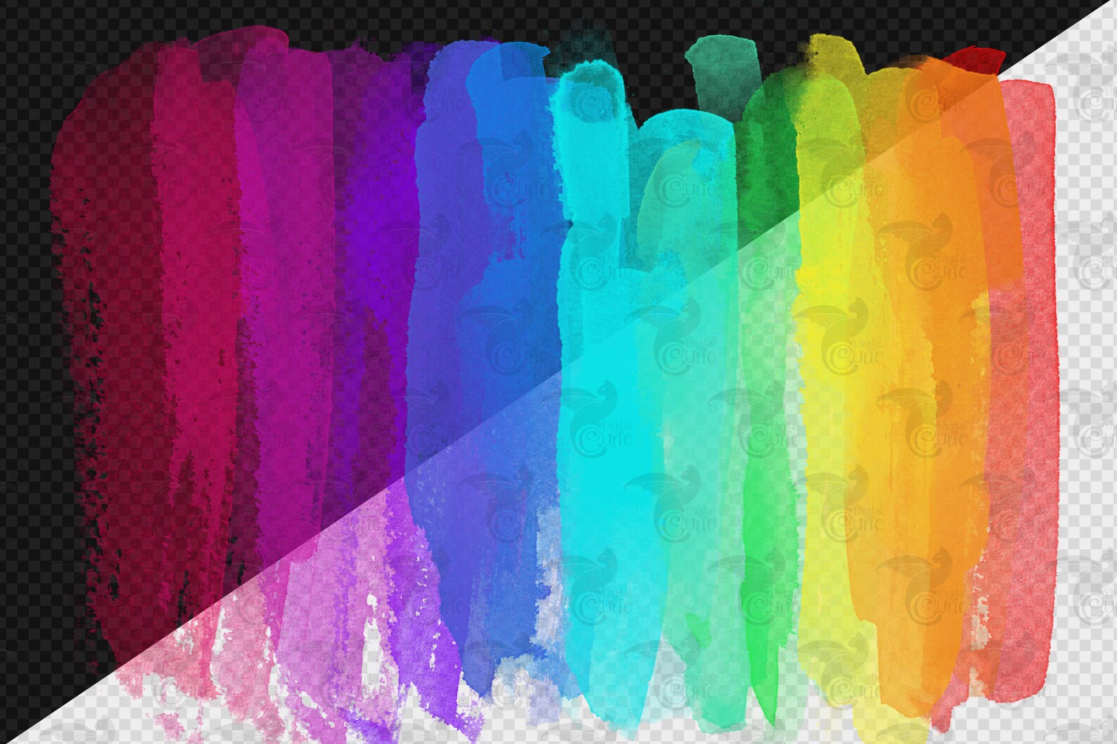 Rainbow Watercolor Brush Strokes Clipart, Paint Elements (digital PNG ...