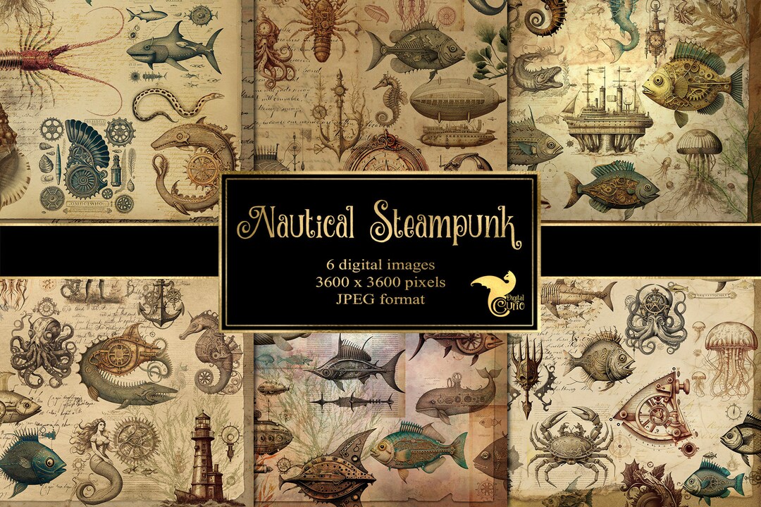Nautical Steampunk Backgrounds - Digital Paper With Old Antique Paper ...
