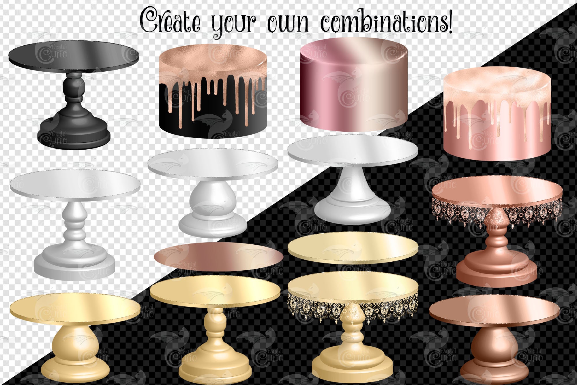 Rose Gold Cakes Clipart Glam Wedding or Bridal Shower Cake | Etsy