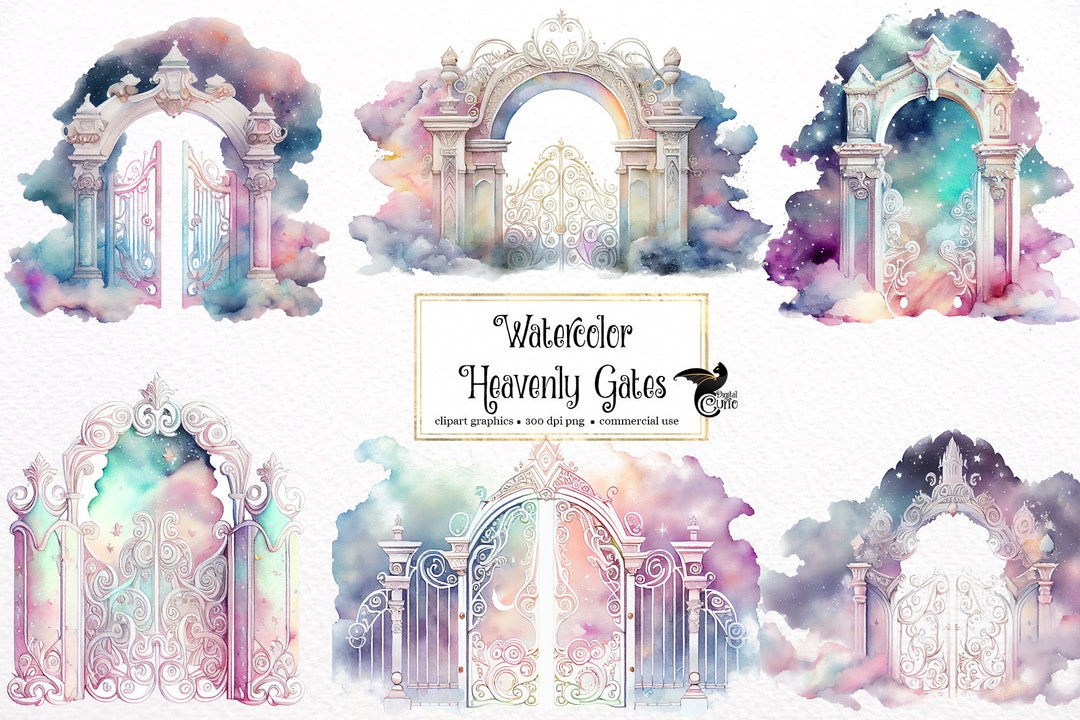 Watercolor Heavenly Gates Clipart - Fantasy Heaven Galaxy Watercolor ...