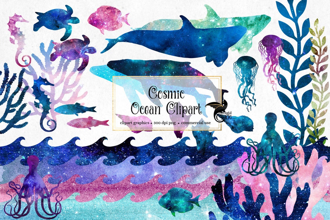 Cosmic Ocean Clipart, Galaxy Nautical Silhouettes, Watercolor Sea Png ...