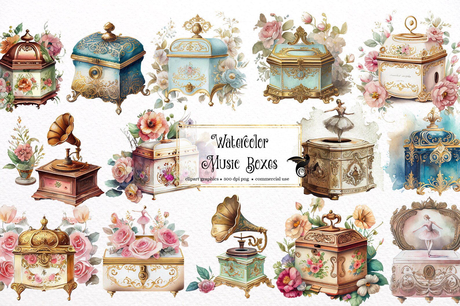 Watercolor Music Box Clipart Rustic Cottagecore PNG digital Download Watercolor Music Box Clipart Rustic Cottagecore PNG digital Download