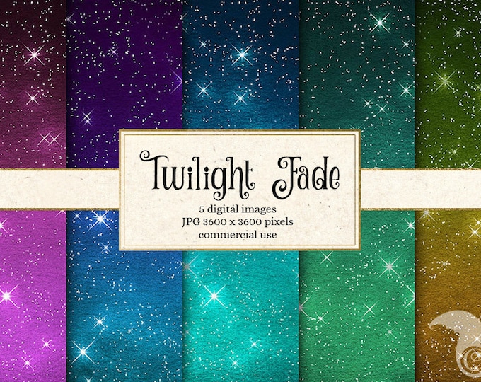 Falling Star Digital Paper, Gold Glitter Star Pattern, Blue Black Ombre ...