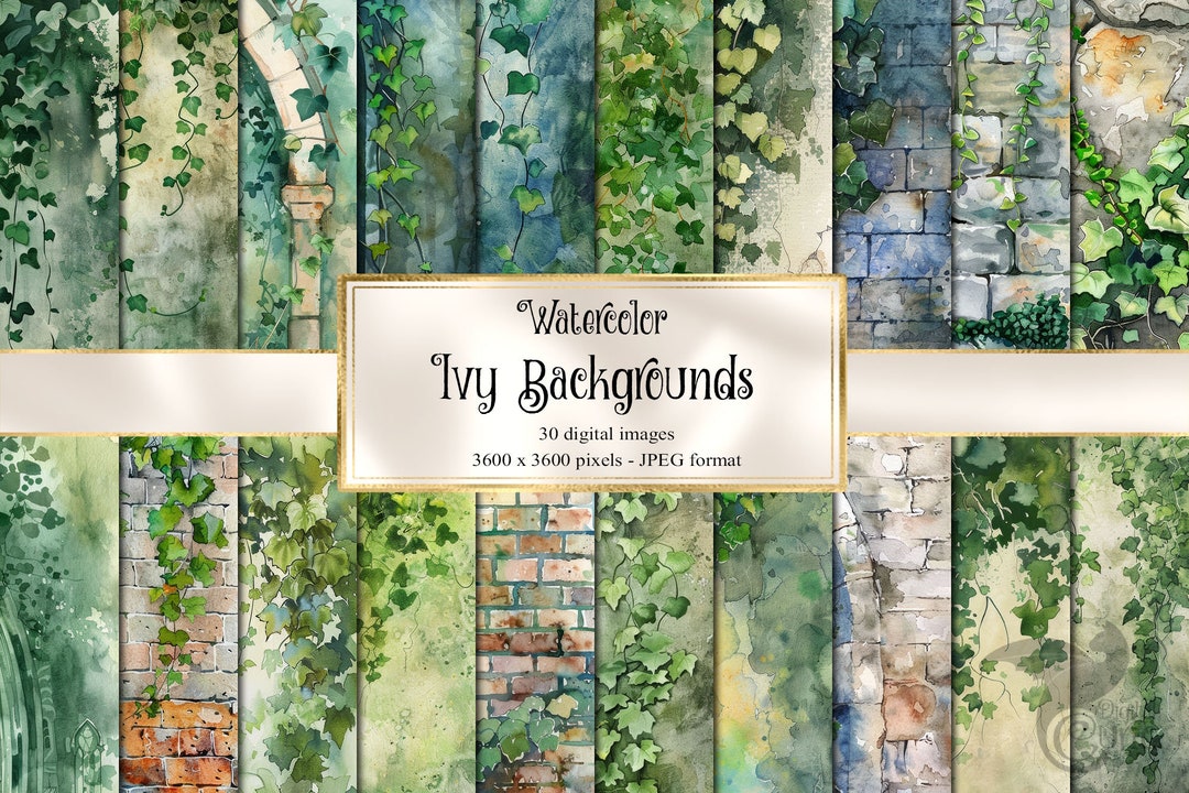Watercolor Ivy Backgrounds, Watercolour Wash Digital Paper, Rustic ...