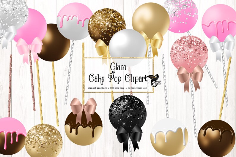 Glam Cake Pops Clipart, Glitter Dessert Graphics (PNG, Digital Download ...
