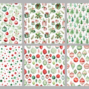 Watercolor Christmas Paper, Seamless Holiday Patterns (digital Download ...