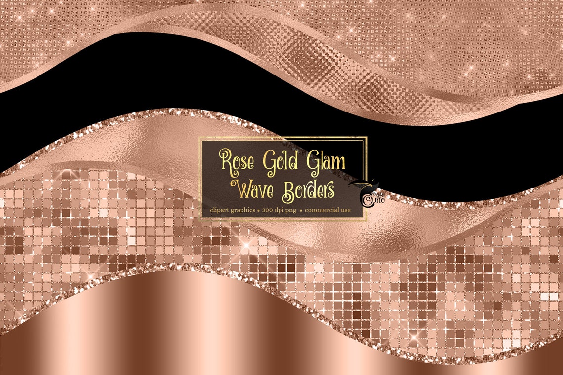 Rose Gold Glam Wave Borders Clipart Seamless Glitter and | Etsy