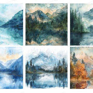 Watercolor Alpine Lakes Backgrounds, Watercolour Wash Digital Paper ...