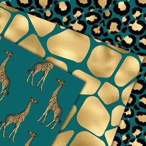 Teal and Gold Animal Skins Digital Paper, Seamless African Animal Print ...