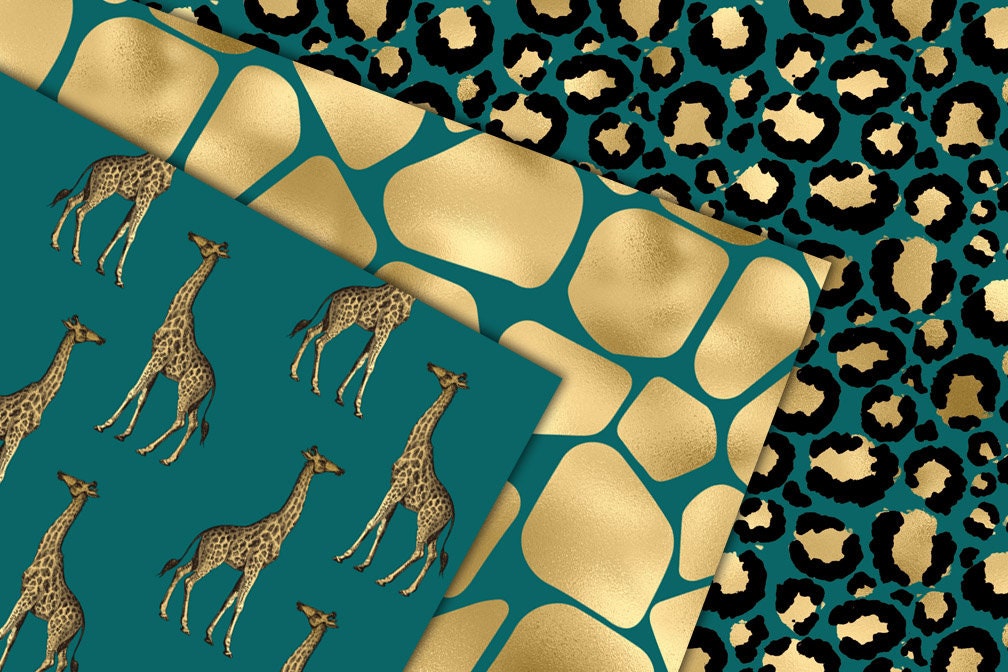 Teal and Gold Animal Skins Digital Paper Seamless African - Etsy Australia