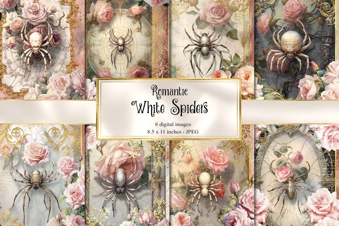 Romantic White Spider Journal Paper, Notebook Digital Paper Rococo Junk ...