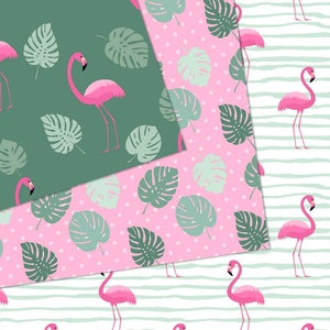 Pink and Mint Flamingo Digital Paper, Seamless Flamingo Patterns on ...