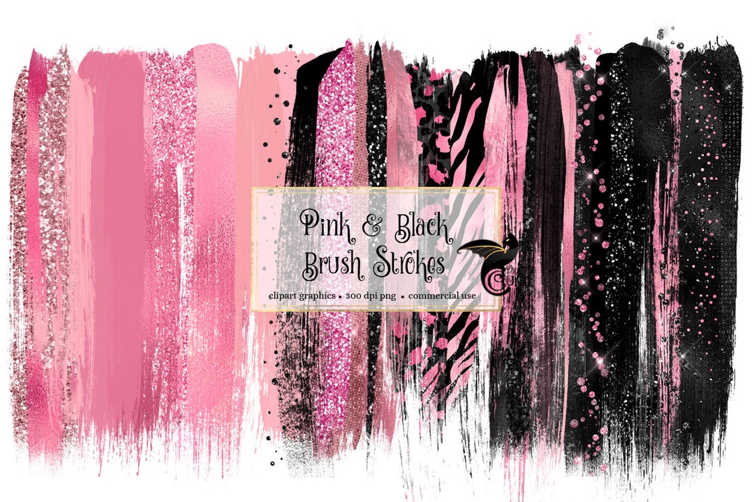 Pink & Black Glitter Brush Strokes Clipart (PNG, Commercial Use) - Etsy