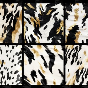 Black and Gold Cowhide Digital Paper, Seamless Leather Textures Digital ...