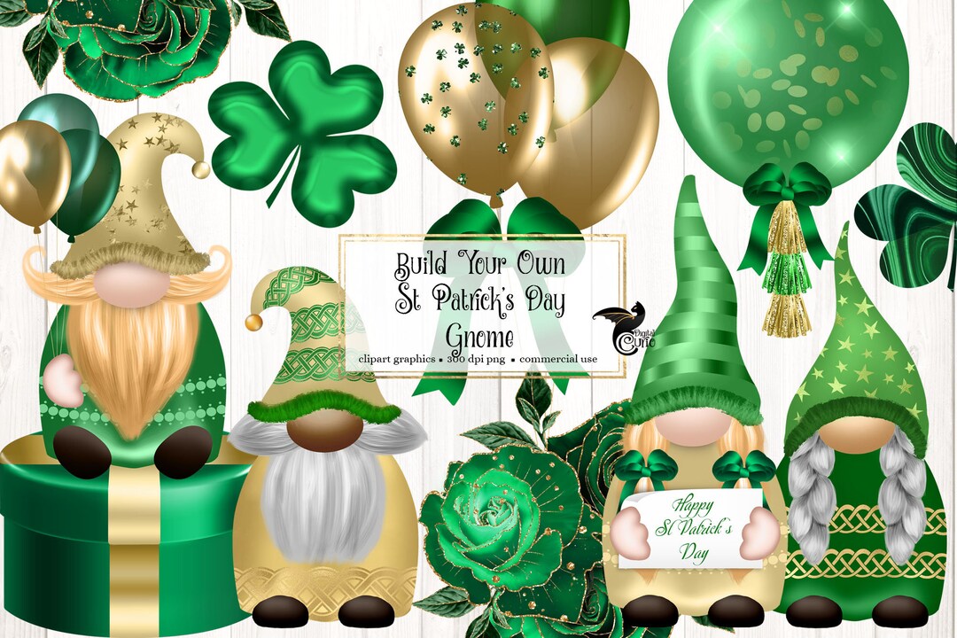 Build Your Own St Patrick's Day Gnome - Cute Gnomie Clip Art Graphics ...