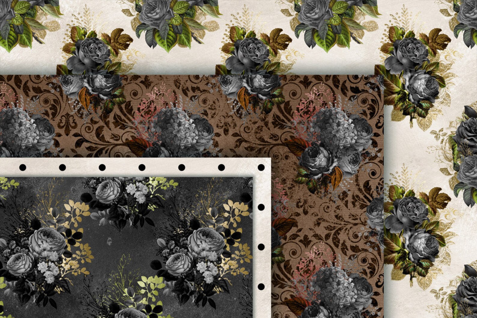 Black Rose Digital Paper Rustic Halloween Textures Seamless - Etsy